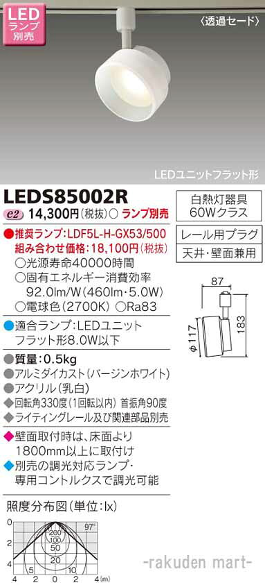 ※お客様のご都合による商品の返品・交換・キャンセルは受け付けておりません。商品仕様をご確認の上、お間違いの無いようお願い致します。◆メーカー:東芝ライテック ◆品番:LEDS85002R ◆品名:LEDスポットライト（ランプ別売 ◆沖縄県は...
