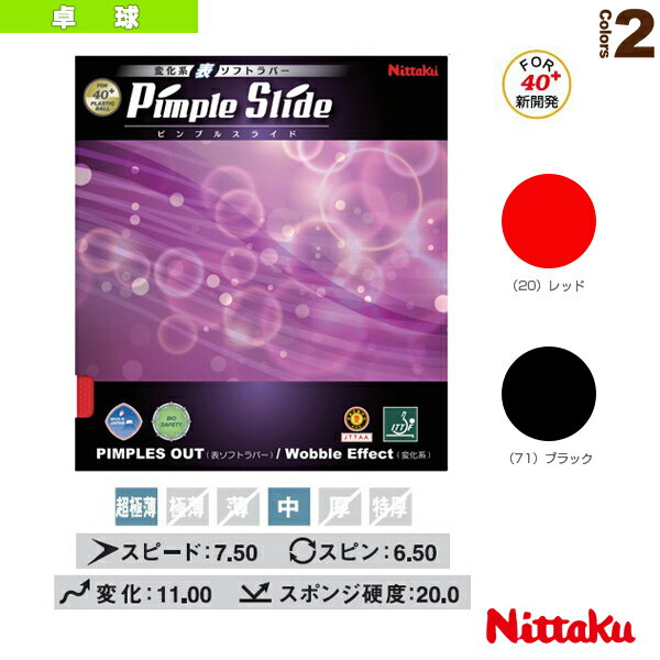■商品基本情報 商品名ニッタク 卓球ラバー ピンプルスライド PIMPLE SLIDE NR-8568 メーカー名ニッタク カラー（20）レッド, （71）ブラック サイズ（0.4～0.7mm）超極薄, （1.4mm～1.7mm）中 スピー...