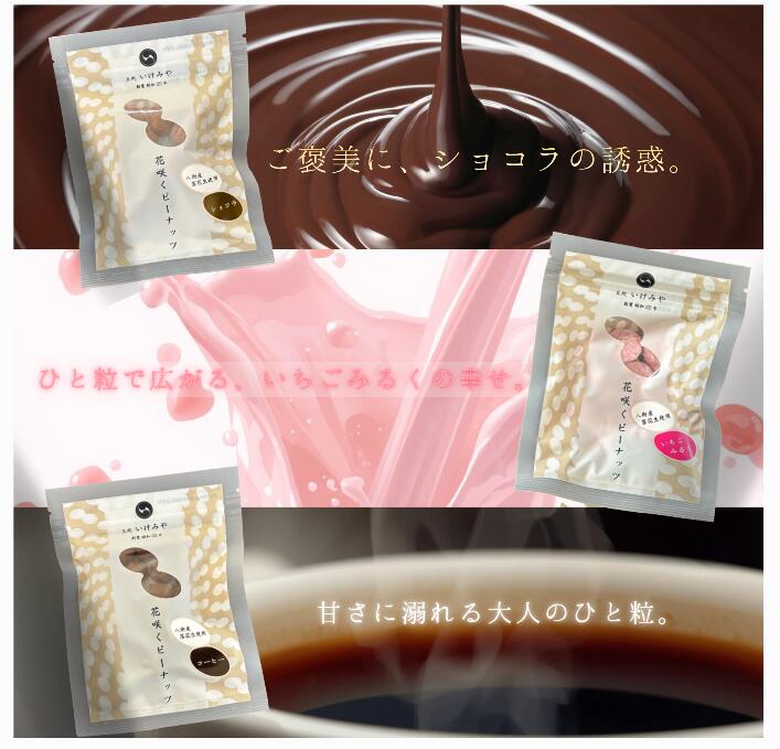 商品情報商品名豆菓子　花咲くピーナッツ容量35g原材料【ショコラ】砂糖（国内製造）、落花生（千葉県八街産）、カカオマス、澱粉、ココアバター、全粉乳、脱脂粉乳 、植物油脂、小麦粉、乳糖、ココアパウダー／重曹、乳化剤、香料（一部に小麦・乳成分・...