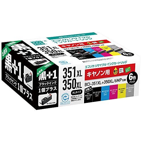 通常パッケージ6色パック+ブラック/大容量/ECI-C351XL6P+BK・パッケージ個数:1・【種類】リサイクルインク 【対応メーカー】キヤノン 【カラー】6色パック+ブラック・【適合機種】iP8730 / MG6330 / MG6530...