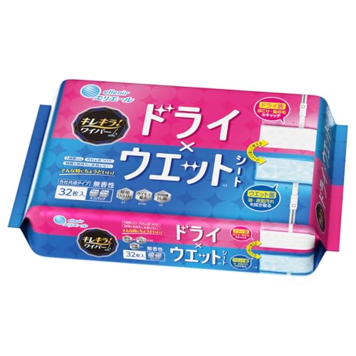 裏と表で2つの異なる機能を実現する『キレキラ!ドライ×ウエット3層構造シート』。 ドライ面ではほこり・髪の毛をキャッチ、ウエット面では油・皮脂汚れを拭き取る。 除菌99.9％※1、ウイルス除去※1※2、24時間抗菌※1。 ※1 特定の菌（及...