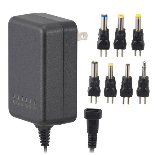 特 長 　◆DC3V～12V（最大2000mAまで）の外部電源端子付家庭用製品にお使いいただけます　◆本体のスイッチにより、出力電圧を6段階に切り換えることが可能です　◆接続端子の形状規格に応じて、7タイプの変換プラグが付属しています　◆安...
