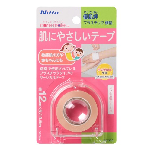 独自のゲル粘着剤を採用し、はがすときの痛みが少なく肌に優しい 手で簡単に切って使え、ケースつきで清潔に保管 目立ちにくい透明プラスチックテープ素材 多くの医療機関で採用されているテープの家庭向け製品 サイズ：幅12mm×長さ4.5m　1巻