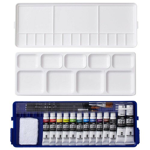 サイズ：縦122×横338×高さ35（mm） 内容量：11ml/本・ホワイト(20ml/本) 性質：乾燥後水溶性 色：ホワイト（20ml×2本）・レモンイエロー・イエローディープ・バーミリオン・カーマイン・ライトグリーン・ビリディアン・コバ...