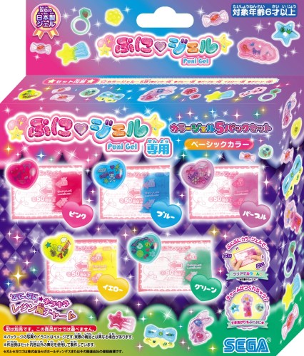 (C)SEGATOYS 対象年齢:6才以上 ぷにぷにの本格チャームが作れるぷにジェル専用の別売りジェル キラキラ可愛いぷにぷにチャームをたくさん作っちゃお セット内容:ジェル:5袋、取扱説明書:1部