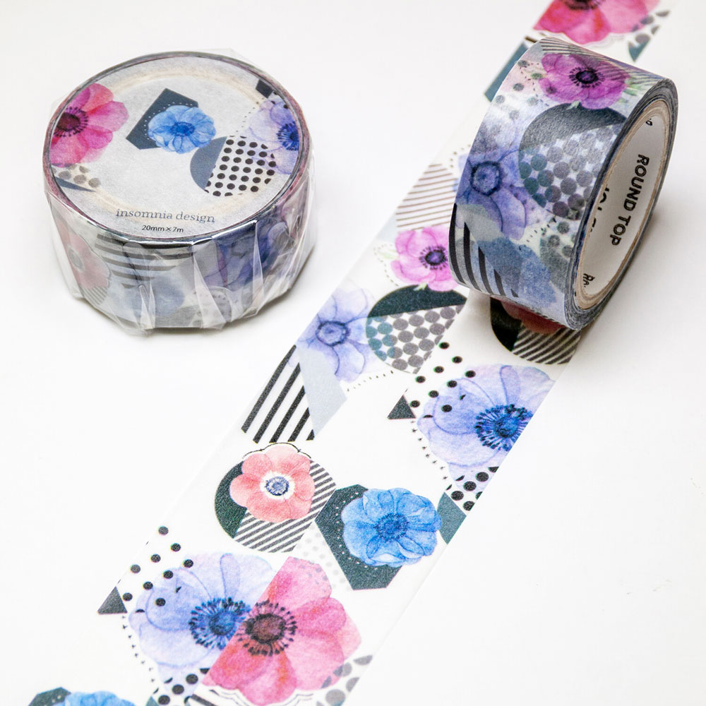 インソムニアデザインさんデザインのマスキングテープです。 テープ幅:20mm×7m　　1巻　　　ラウンドトップ（日本）