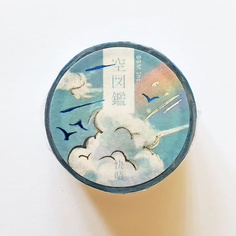 幅20mm× 5m巻　　中国製 W箔押し　2種類の箔押しが輝く美しい空模様マステ 　　