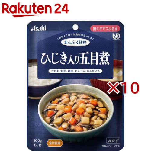 お店TOP＞介護＞介護食品＞介護食＞歯ぐきでつぶせる＞アサヒグループ食品まんぷく日和 ひじき入り五目煮 (100g×10セット)【アサヒグループ食品まんぷく日和 ひじき入り五目煮の商品詳細】●数種類の食材のうま味や香り、だしやエキスの風味を...