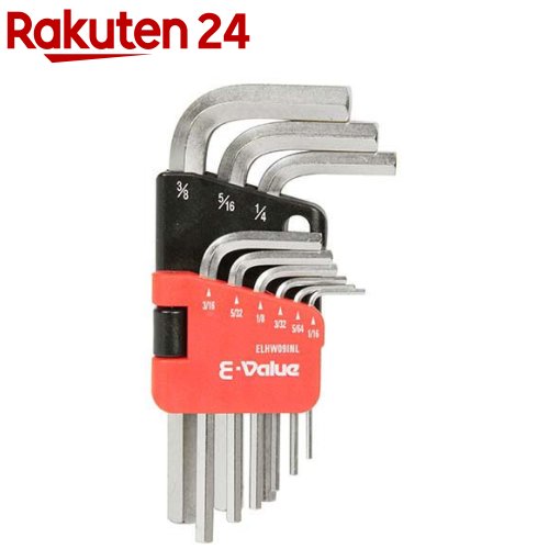 お店TOP＞DIY・ガーデン＞作業工具・大工道具＞作業工具＞レンチ＞E-Value 六角棒レンチセット インチ ELHW09INL (9本組)【E-Value 六角棒レンチセット インチ ELHW09INLの商品詳細】ニッケルメッキでサビに...