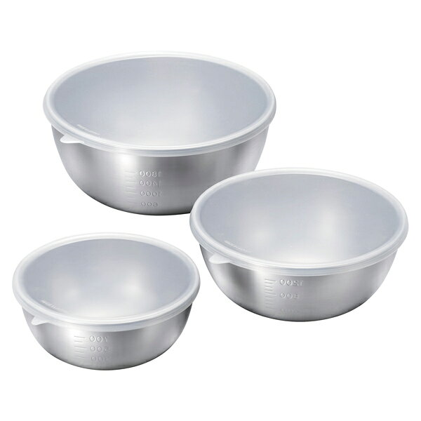 ギフト対応【送料無料】■商品名：燕三 蓋付ステンレスボウル3点セット■商品：ボウルL（約径22×9.6cm・2.9L）・M（約径19×8.1cm・1.7L）・S（約径15.5×6.8cm・1L）各1・日本製■材質：ボウル/ステンレス鋼、蓋/...