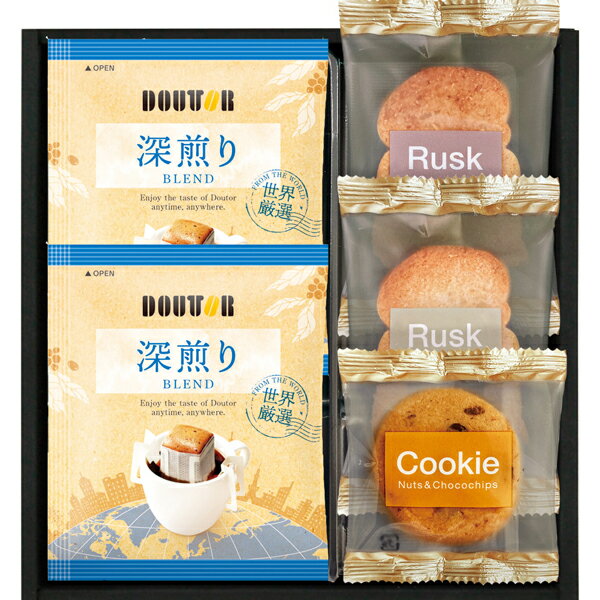 ギフト対応【送料無料】■商品名：ドトールコーヒー&スイーツセレクション DT-10■セット内容：ドトールドリップコーヒー7g×2、ナッツとチョコのざっくりクッキー×1、ラスク（シュガー・ココナッツ各1）■生豆生産国：ブラジル・コロンビア他■...
