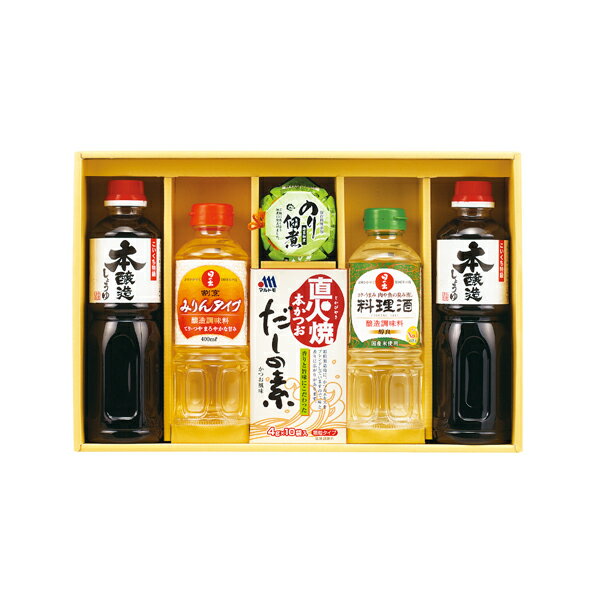 ギフト対応【送料無料】■商品名：佃煮&調味料セット■商品：サンビシ本醸造しょうゆ500mL×2・日の出（割烹みりんタイプ・料理酒）各400mL・島乃香のり佃煮80g・マルトモ直火焼本かつおだしの素（4g×10袋入） 【乳成分・小麦】■生産国...
