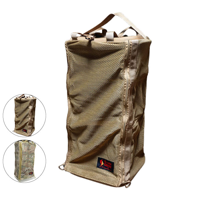 新提案。吊して収納する縦型収納棚、キャンプシェルフです。 仕切りは収納内容に応じて1～3室へ可変、本体を畳めば厚さは僅か8cm。フロントシェードを閉じると、蚊帳(かや)代わりとしても使えます。洗った食器や余った食材などを保管するのに便利。キ...