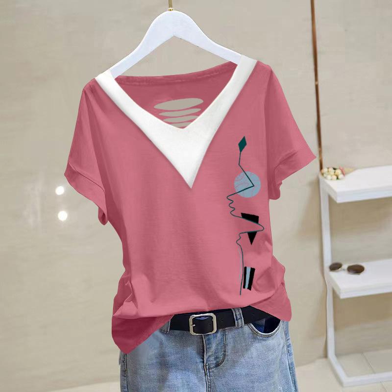 Tシャツ レディース 半袖 綿100% Vネック ゆったり 大きいサイズ 春夏 透かし編み カットソー トップス 配色 デザイン 着回し おしゃれ バイカラー カジュアル 無地 シンプル ナチュラル きれいめ 普段着 通学・カテゴリ: Tシ...