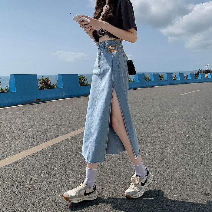 レディース デニムスカート ロングスカート デニム スカート ストレート ボトムス スリット スリットスカート ハイウエスト 大きサイズ 膝下 ひざ下 ミモレ丈 サマー 夏 夏服 無地 フェミニン おしゃれ スタイリッシュ カジュアル 膝下...