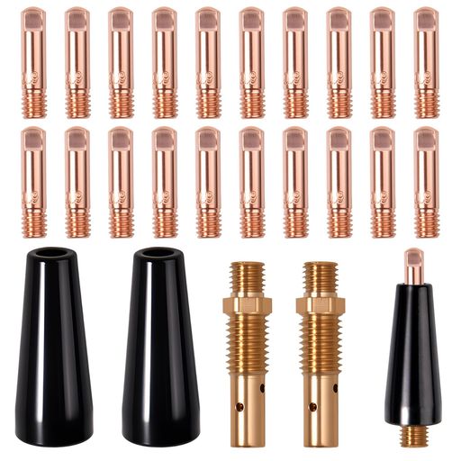 【セット内容】ノズル2個、ガスディフューザー2個、0.035インチ(0.9mm)導電チップ20個の充実セット。日常のあらゆる溶接作業をこれ一台でカバーします。 【材質】真鍮と銅を採用。耐磨耗性、耐熱性に優れ、変形しにくく長寿命です。導電性に...