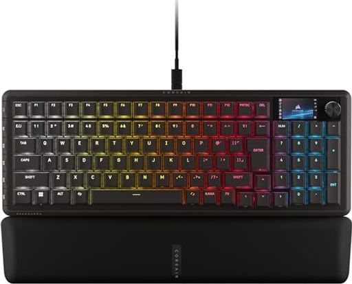 96%フォームファクタの最適コンパクトサイズ:TKLキーボードとほぼ同じサイズの超コンパクトなフレームに、矢印キー、テンキーパッド、鮮やかなLCDスクリーン、プログラム可能な6つのGキー、回転ダイヤルを備えたフル・キーボード。 CORSAI...