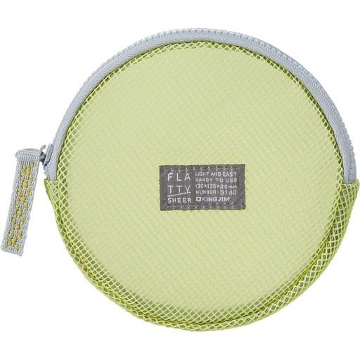 ポップなカラーとシアー感が特徴の軽やかなメッシュポーチ 【外形寸法】約130(H)x135(W)x20(D)mm 【質量】約32g 【カラー】黄色 【主な材質】PVC