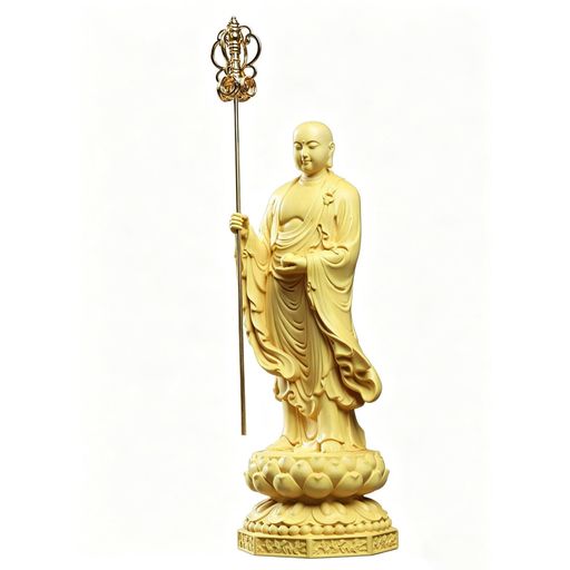 △ 製品材質:柘植(ツゲ)黄楊 / 製品サイズ:高さ:20cm 巾:7cm 奥行:7cm / 手作業で測ったので少しの誤差が有ります(1cm以内)。 / 専用の化粧箱にお納めしてお届けいたします。 △ 右手には修行者の煩悩を除去し智慧を授け...