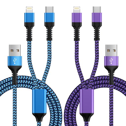🔋【2in1充電ケーブル・1本2役】この2in1充電ケーブルはiPhone充電ケーブル、Type-C充電ケーブルが一つになった超便利な一本二役のケーブルで、iPhone用+Android用、市場にあるほとんどのiOSとAnd...