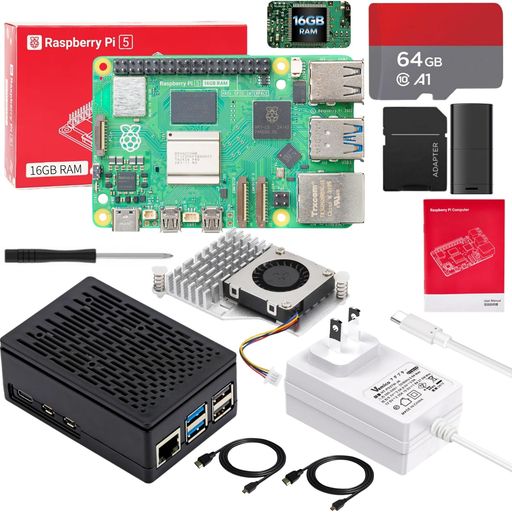 【セット内容】ラズベリーパイ516GBボード*1(技適を取得済み)、64GBモリーカード*1、ABS放熱ケース*1、アクティブクーラー*1、カードリーダー*2、USBType-C電源アダプター*1(PSE取得済み)、MicroHDOutケー...