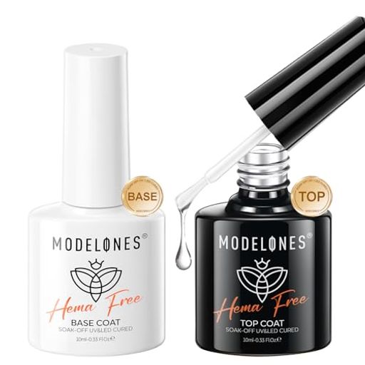 長持ちする ベース&amp;トップコート: Modelones 2*10mlのノーワイプジェルトップコートとベースコートが手に入ります。 ネイルとカラージェルの密着性を高め、ネイルの表面を保護し、ジェルが剥がれにくく、ネイルのツヤを長時間保...
