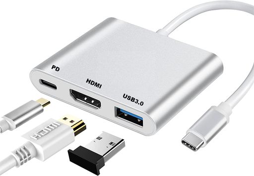 【多機能ハブ】多くのポートが配置されています。この3つポートTYPE-CアダプターはUSB3.0ポート、4KHDMIポート、PD充電ポートで、TYPE-Cデバイス対応しています。使用するのも簡単で便利、普通に挿すだけで即使えます。ゲーム・仕...