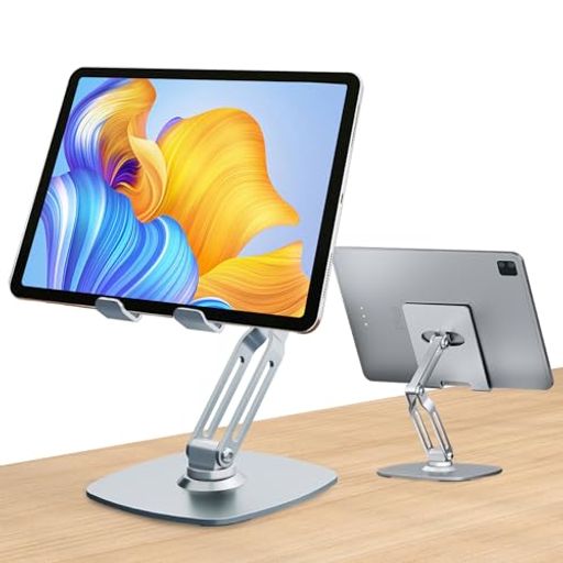 【縦置き・横置き対応】横置きはもちろん、12.9インチのタブレットを縦置きにしても安定して、下がることはありません。独創的な設計で、ケーブルを通すホール付き、ご端末を載せたまま充電できます。タブレットスタンドに充電ケーブルが邪魔にならないよ...