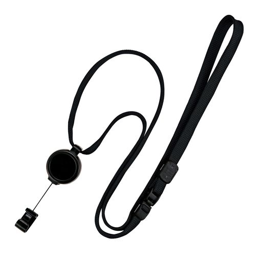 【本体サイズ】長さ約90cm幅10mm 【材質】再生PET 【仕様】安全装置、長さ調節機能付き 【リール】最長約60cm 【環境情報】グリーン購入法適合商品/GPNエコ商品ねっと掲載