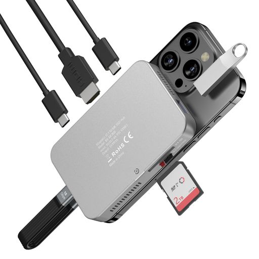 磁気ドッキングステーション(NVMeエンクロージャー付き): USB-Cドッキングステーションで、4K@60Hz HDMI、USB-C 3.2、USB-A 3.2、100W電源供給ポート、SD/TF 3.0カードスロットを搭載。内蔵の磁気構...