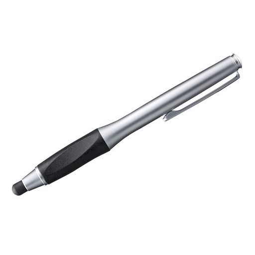 【長さ】:128mm(先端ゴム含む) 【直径】:12mm(突起部除く) 【ゴム部分直径】:6mm 【色】:シルバー 【交換用先端ゴム】:5個入り 【対応機種】:静電容量方式、感圧式、光学式タッチパネルを持つ機種。