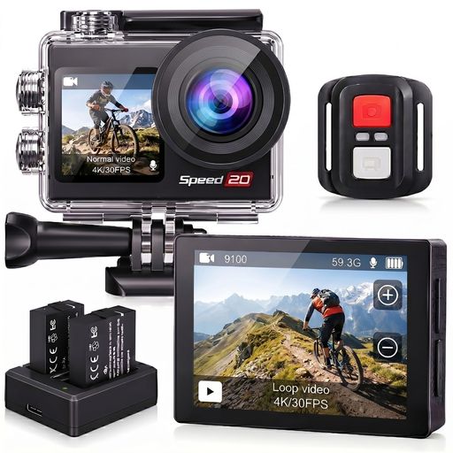 【4K高画質&amp;6軸EIS手ブレ補正】超高品質な4K60FPSのビデオと20MPの写真を撮影することができます。SPEED 20アクションカメラは6軸EIS手ブレ補正機能が搭載されており、揺れや振動があってもでも安定で、スムーズな動画...