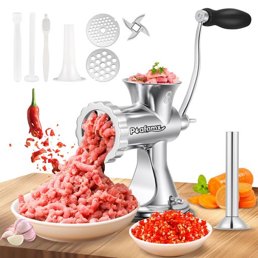 肉挽き、野菜ひき、ミンチ、味噌作り 「2種類のプレート」8mmと4.5mmの2種類のブレードがあり、8mmはより噛み応えがあり、4.5mmはより繊細で、異なるニーズを満たすことができます。2/3/10/12/15/16mmのブレードも別途購...