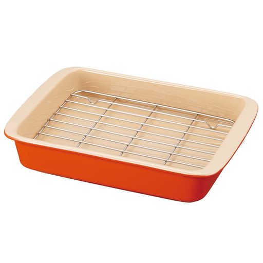 素材: 本体 磁器 / 網 ステンレス鋼 本体サイズ:本体 (約)25x17.8x4.5cm / 油切網 (約)20x15.5x0.8cm 付属品:油切網 オーブン、電子レンジ、オーブントースター、コンベクションオーブンにご利用できます(※...