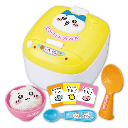 光っておしらせ!おもしろすいはんき! セット内容:すいはんき立つしゃもじおちゃわんごはんスプーンふりかけ(紙製)x3枚 単4電池2本使用(別売り) (C)nagano/chiikawacommittee