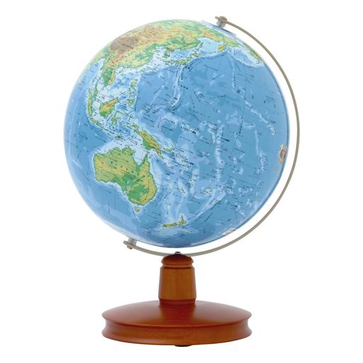 【サイズ】球径:23cm高さ:34cm 【縮尺】5500万分の1【重量】1.05kg 【仕様】再生紙使用、地勢タイプ、木台(金属製)