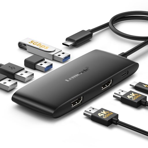 ✨【本物の2画面4K60Hz出力が可能、ビジュアル体験を実現!】LemoreleUSB-Chdmi2つドッキングステーションは、2025年最新チップを搭載し、単一/複数画面出力は最大HDMI4K60Hzの高画質に対応し、MacOS/Wind...