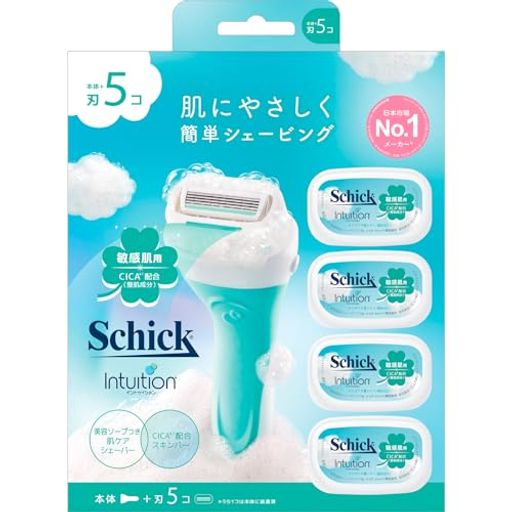 内容量:本体1個、替刃5個 スリムで握りやすいハンドル 濡れた手でもすべりにくいラバーグリップ付き スイングヘッドの4枚刃が身体の微妙なカーブに合わせて動く 濡らすだけで、カミソリの動きをスムーズにし、肌にうるおいを与えるソープ(保湿成分配合)