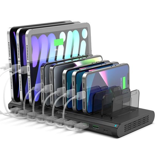 【USB10ポート搭載】10つのUSBポートを備え(2*QC3.0+1*USB-C+7*USB-A)、10台同時的に複数のデバイスを充電します。スマートIC内蔵で充電中、USBデバイス端末に適した最適な電圧を自動的に調整できます。すべてのス...