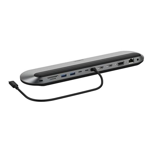 【スタンド一体型】Belkinの11-in-1ドッキングステーション。ノートパソコンスタンドと一体型の為、場所を取りません 【最大3画面出力】HDMI2.0ポート、HDMI1.4ポートにVGAポートを搭載。最大で3つの外部モニターに接続可能...