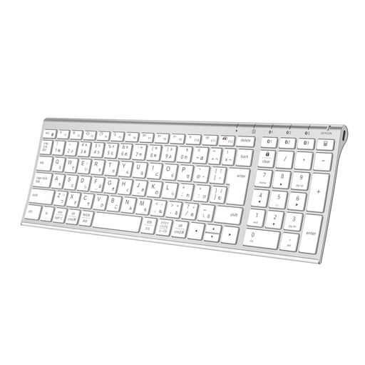 【テンキー付き日本語配列ブルートゥースキーボード】メールや原稿作成、数字を頻繁に入力する作業に最適、デスク上がスッキリするのがメリットです。3.95mm極薄の洗練されたボディ、シンプルでお洒落な外観、オフィスでも家でも使えます。本体寸法:3...