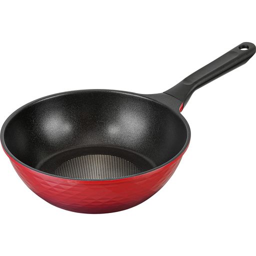 炒め物 商品サイズ:約幅44.5x奥行25x高さ11cm、重量:約490g 鍋の高さ:約7.5cm 本体:アルミニウム合金、内面:ふっ素樹脂加工、外面:焼付塗装 満水容量:約2.8L 生産国:韓国
