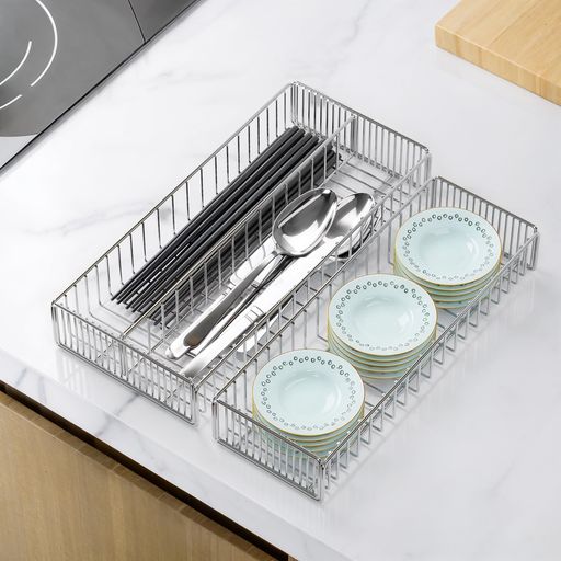 調理器具 【大容量】Toski 箸入れはSサイズとLサイズの水切りかごを組み合わせて構成されています。18-8ステンレス鋼製で、防水性があり、錆びにくいです。Lサイズの食器ケースには仕切りがついており、お客様は収納する食器のサイズに合わせて...