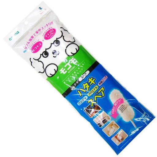 全長:約35cm 本体重量:約1750g モップ:ポリエステル 原産国:中国 ダブル効果で家中スッキリ!モコモハタキスペア。