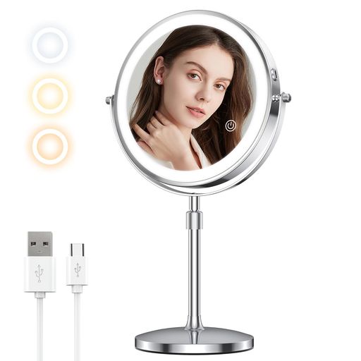 【高さ調整&amp;1倍10倍拡大鏡】:MILPROX伸縮杆化粧鏡は、高さを自由に調整できるため、さまざまな人に対応可能です。自由な昇降機能により、うつむきや背中を丸めたままのメイクを避けることができます。また、化粧鏡には平面鏡面と10倍拡...