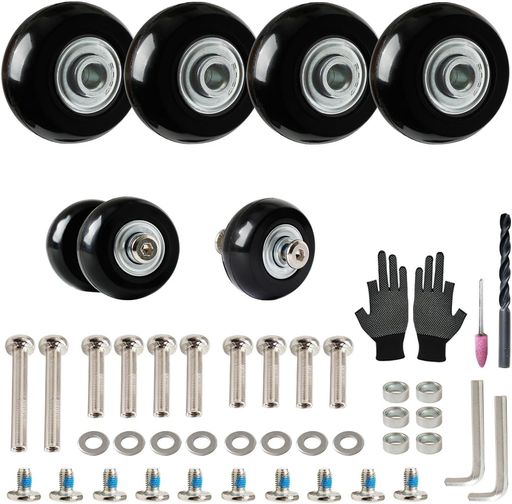 ショッピングカートスーツケースキャリーボックスなどの車輪補修用、キャスター取替え、消耗したキャスターを自分で簡単に交換! 商品仕様:超静音シリーズ用交換タイヤキット。キット内容:キャスター40mm車輪x4個;ボルトx10本-車軸30mmx4...