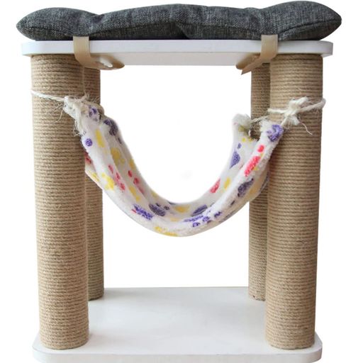 クライミング 素材:剣麻+木の板 サイズ:44*44*29cmクッションサイズ40*30cmハンモックサイズ27*40cm 健康な爪とぎ:この猫爪とぎの腰掛けは4つの大きい爪とぎポールがあって、猫たちはきっと大喜びます。この猫爪とぎポールす...