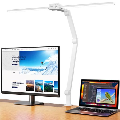 適格請求書登録取得。「関節の柔軟性が高く、上下移動・回転の自由度も高い」デスクライトのアーム連結部が三つあり、それぞれ縦方向への首振りが225度の範囲に調節可能。机に固定するクランプすぐ上が360度回転可能。*2024年7月以降のアダプター...