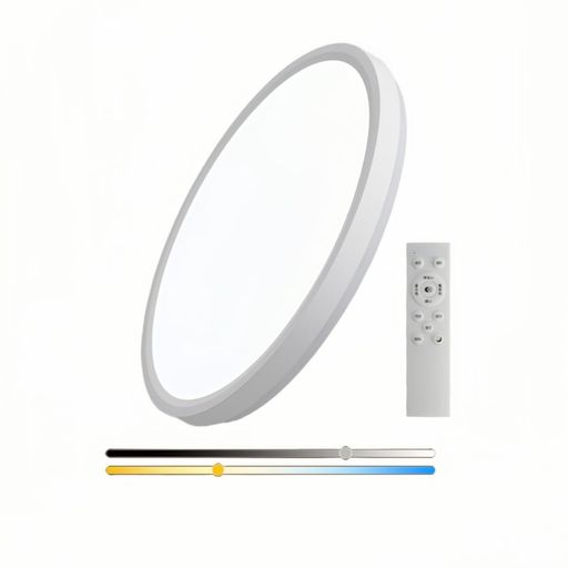 【12段階調光調色】LEDシーリングライト 製品サイズ: 40 x 40 x 2.5 cm,出力 36W 明るさ3960lm,電圧がAC 100Vです。リモコンで12段階の明るさ調整(10~100%)と11段階の色温度調整、色相は暖光から自...