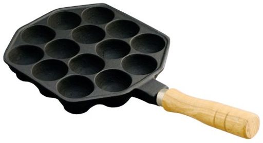 調理用たこ焼き サイズ:幅33.5(木柄含む)x奥行18x高さ7cm 本体重量:1.3kg 素材・材質:鋳鉄 原産国:日本